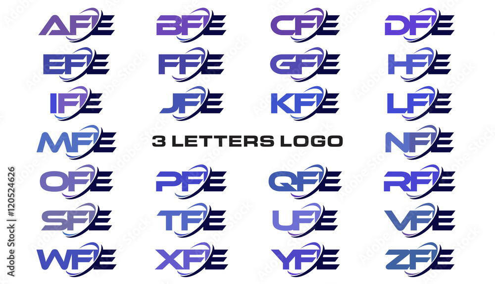 3 letters modern generic swoosh logo AFE, BFE, CFE, DFE, EFE, FFE, GFE ...