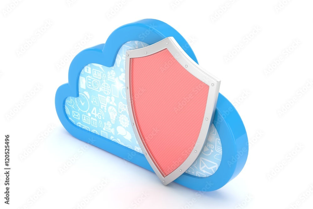 cloud and shield, cloud security concept. 3d rendering. Stock ...