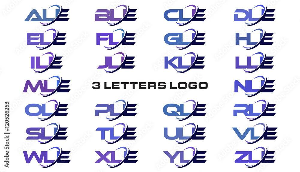 3 letters modern generic swoosh logo ALE, BLE, CLE, DLE, ELE, FLE, GLE ...