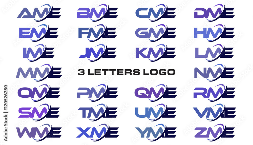 Vecteur Stock 3 letters modern generic swoosh logo AME, BME, CME, DME ...
