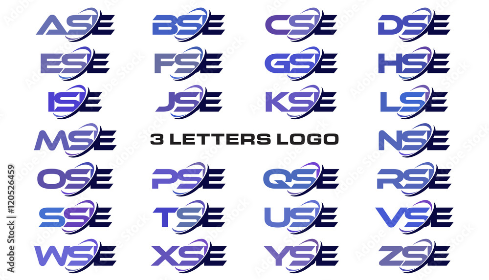3 letters modern generic swoosh logo ASE, BSE, CSE, DSE, ESE, FSE, GSE ...