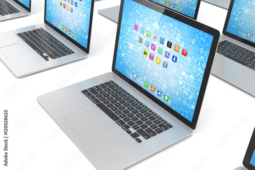 many laptop on white background. 3d rendering. Stock-Illustration ...