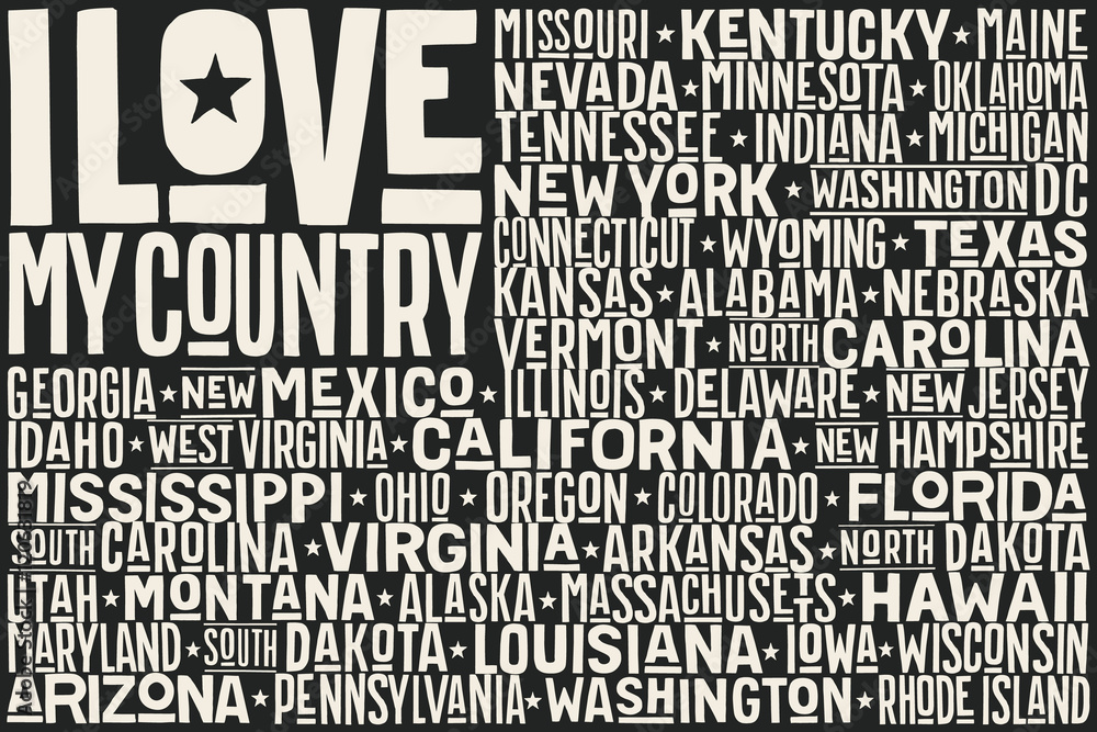 Poster of United State of America flag with states and capital cities ...