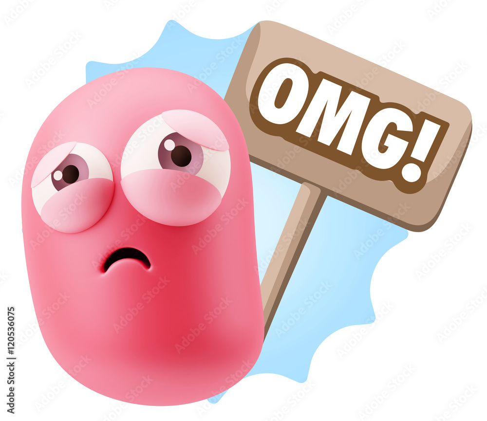 3d Rendering Sad Character Emoticon Expression saying OMG with C Stock ...