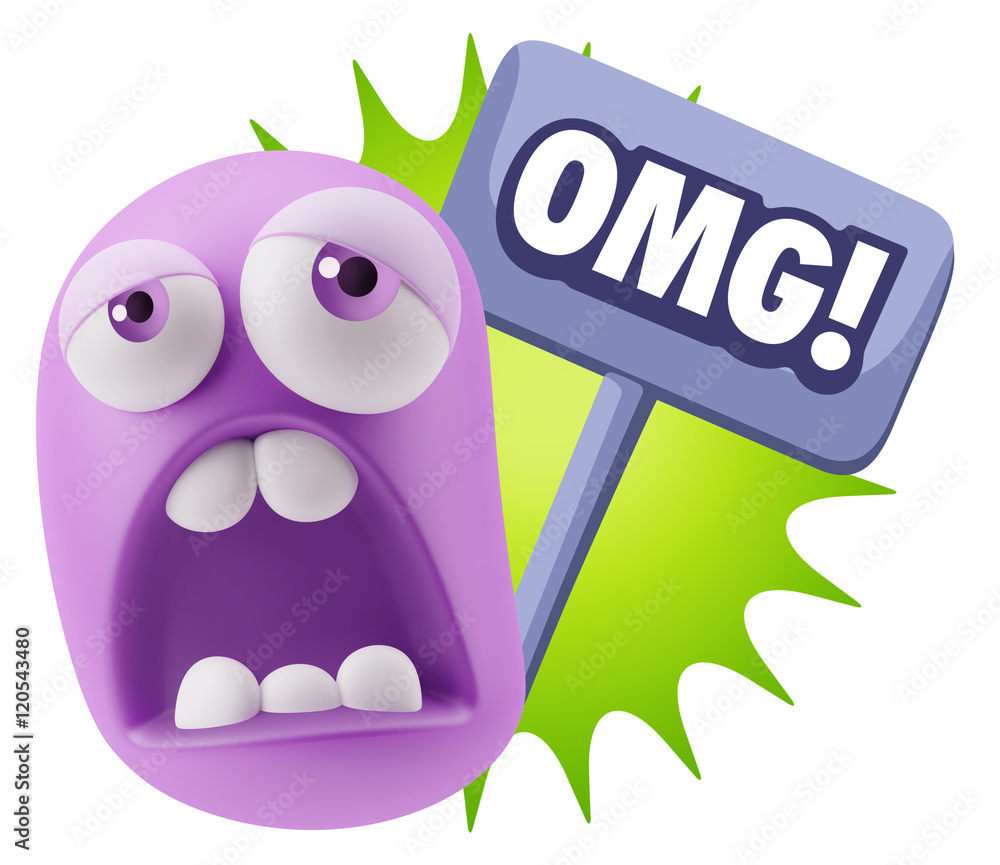 3d Rendering Sad Character Emoticon Expression saying OMG with C Stock ...