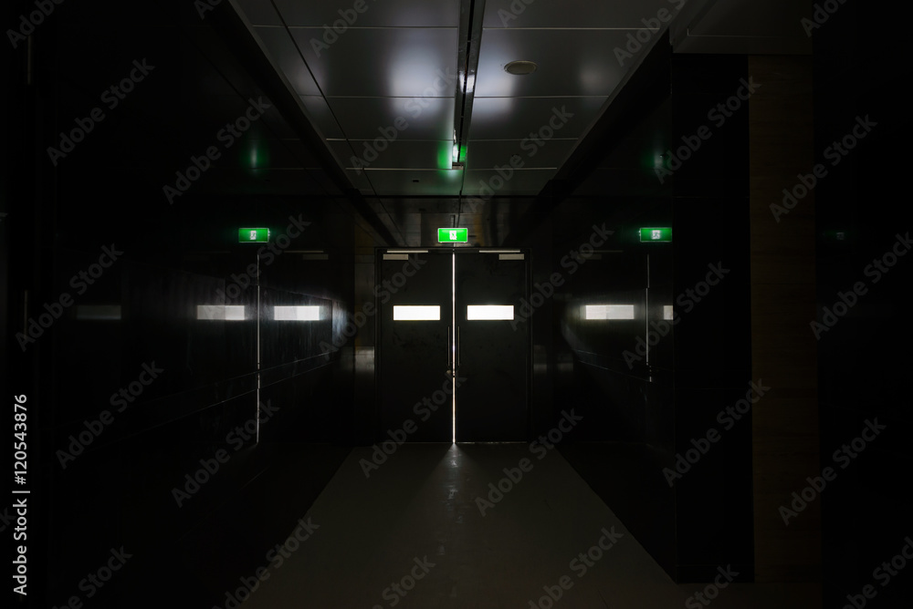 Emergency Exit with Exit Sign. Dark tone concept Stock Photo | Adobe Stock