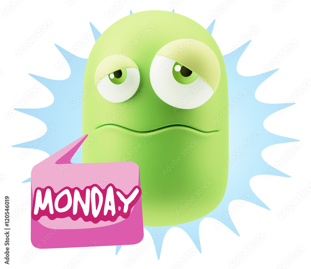 3d Rendering Sad Character Emoticon Expression saying Monday wit Stock ...