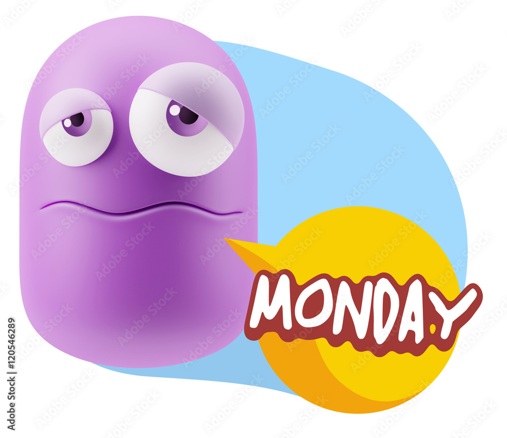 3d Rendering Sad Character Emoticon Expression saying Monday wit Stock ...