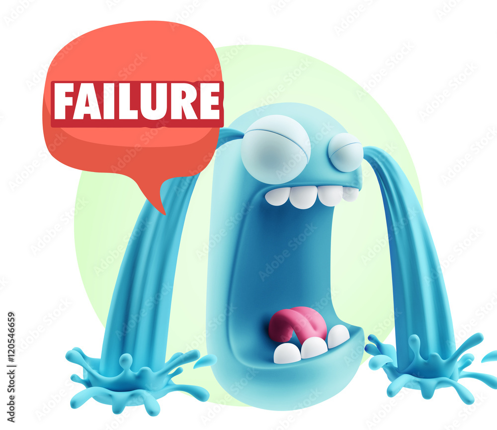 3d Rendering Sad Character Emoticon Expression saying Failure wi Stock ...
