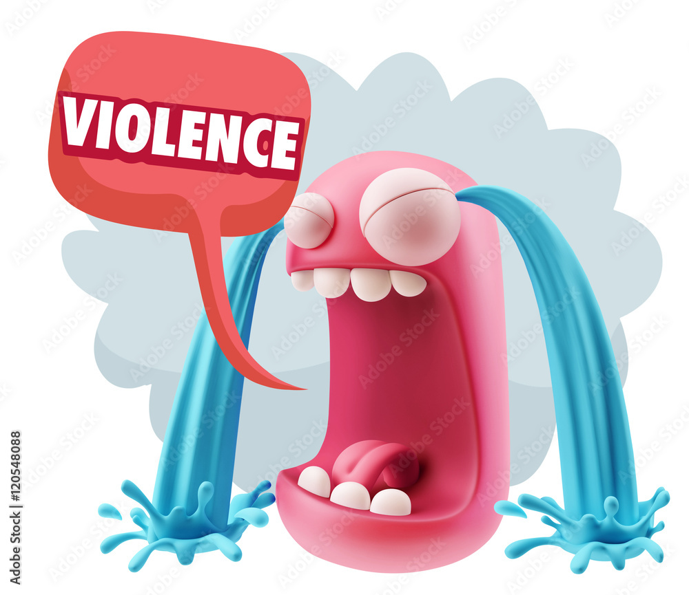 3d Rendering Sad Character Emoticon Expression saying Violence w Stock ...
