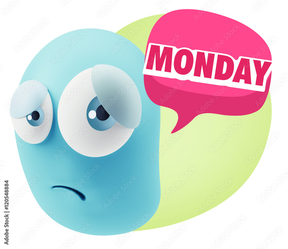 3d Rendering Sad Character Emoticon Expression saying Monday wit Stock ...