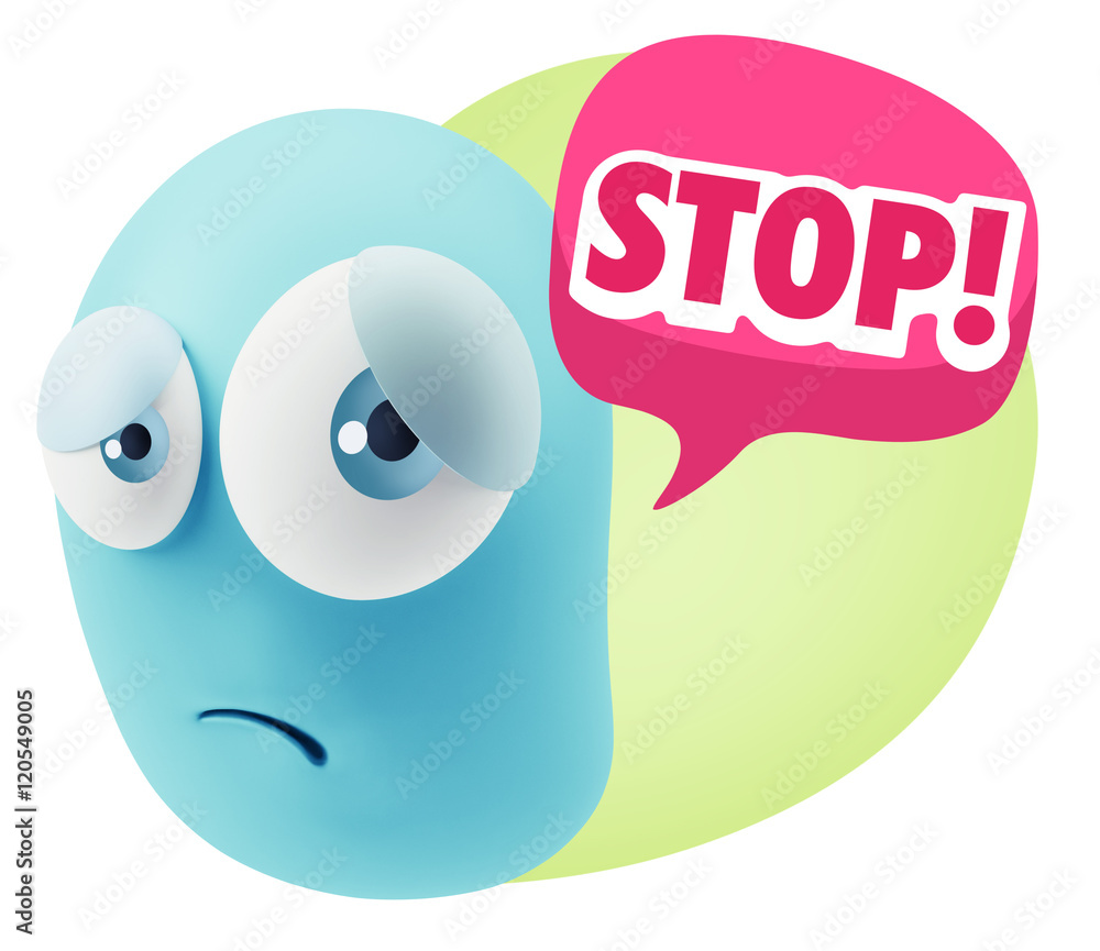 3d Rendering Sad Character Emoticon Expression saying Stop! with Stock ...
