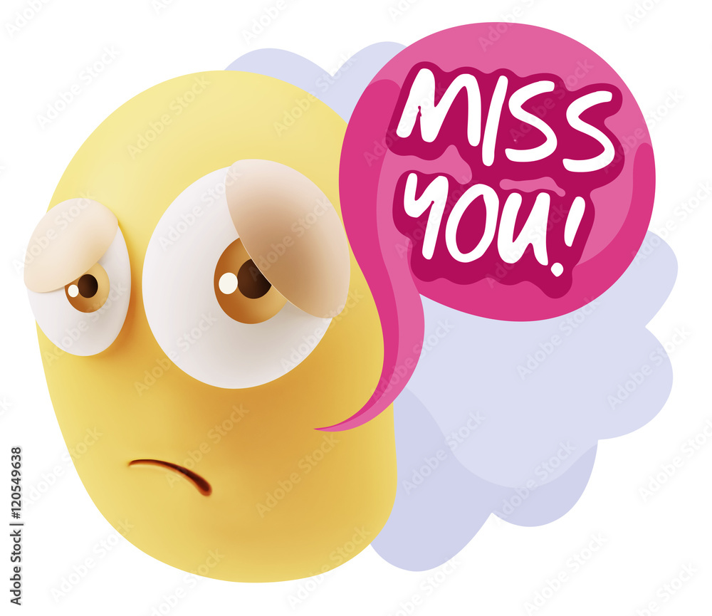 3d Rendering Sad Character Emoticon Expression saying Miss You w Stock ...