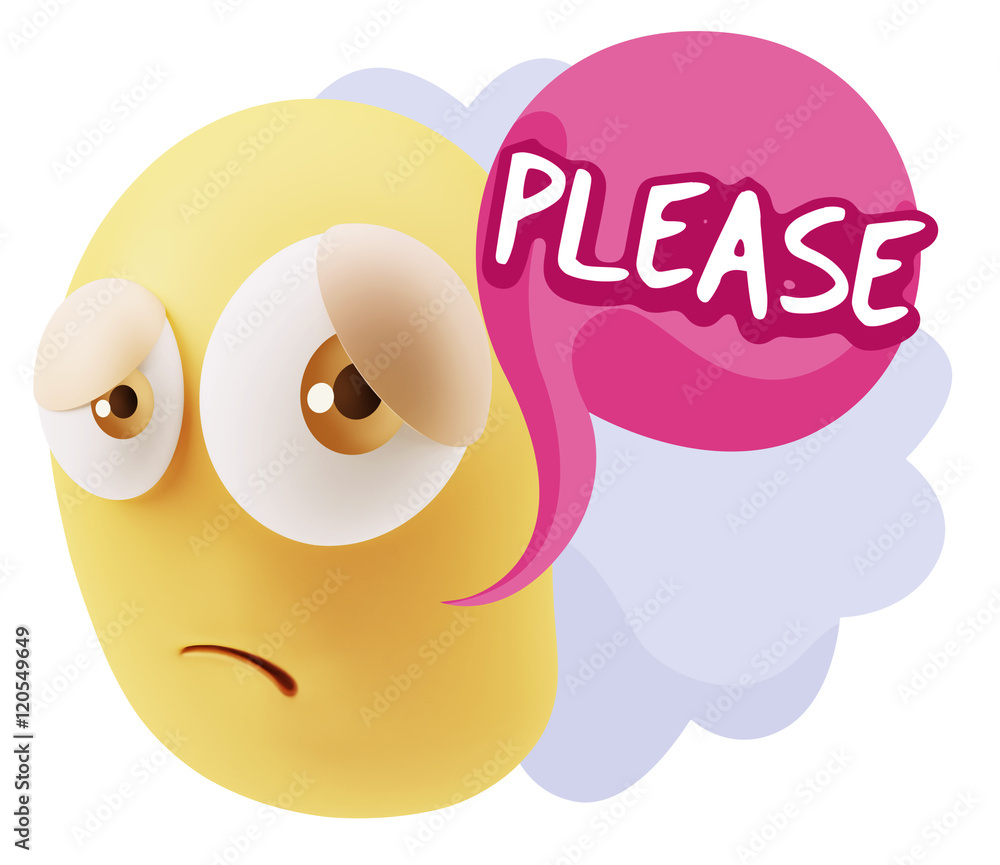 3d Rendering Sad Character Emoticon Expression saying Please wit Stock ...