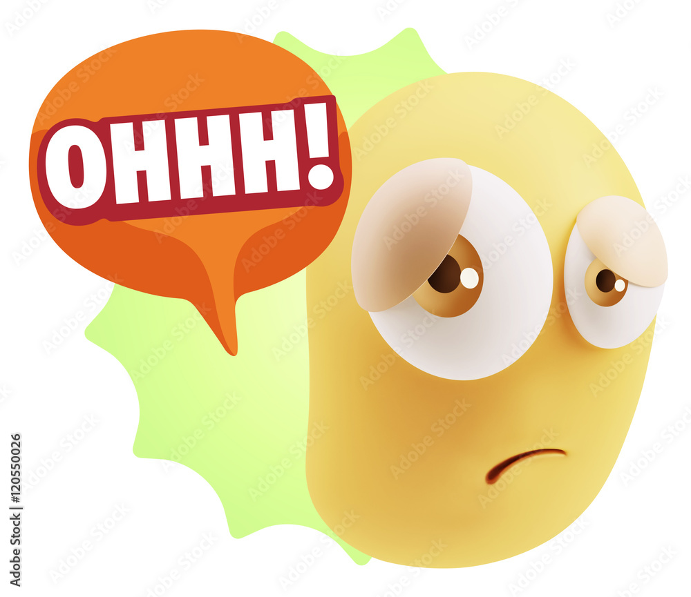 3d Rendering Sad Character Emoticon Expression saying Oh with Co ...