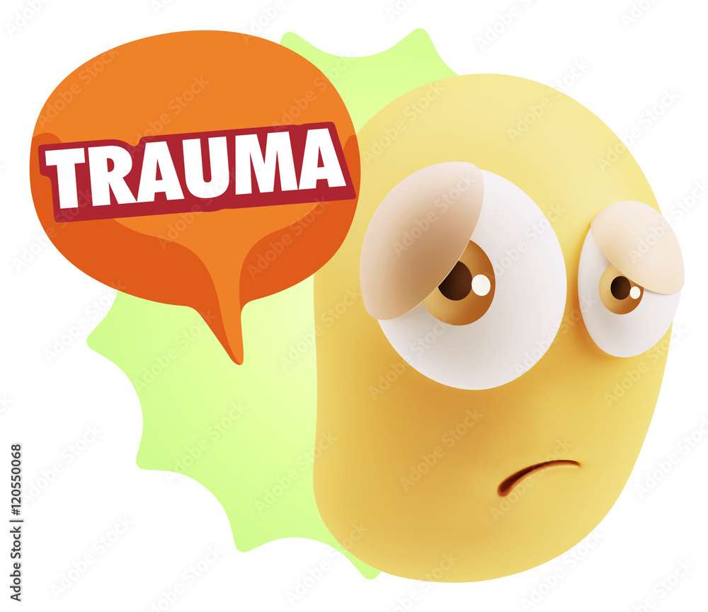 3d Rendering Sad Character Emoticon Expression saying Trauma wit Stock ...