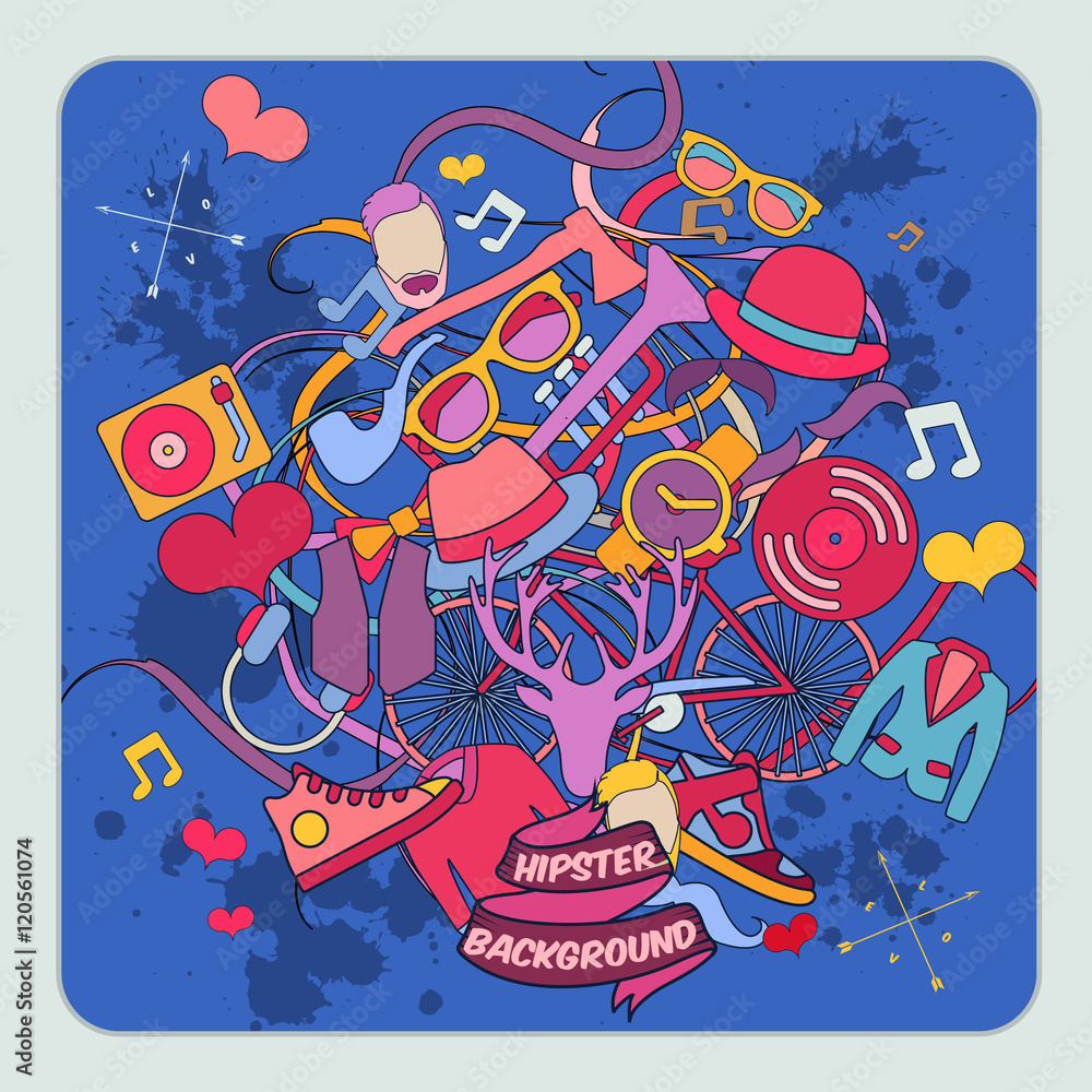 Cartoon hand-drawn Doodle vector hipster background illustration ...