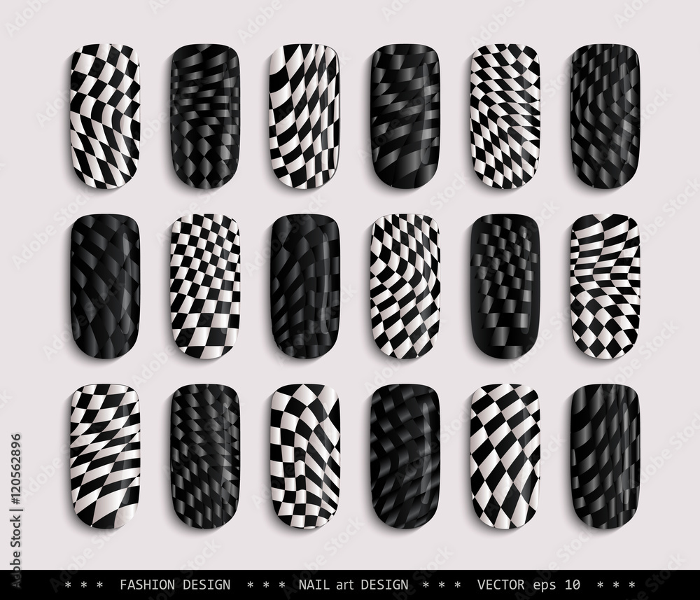 Nail art design black & white. A set of overhead nail, labels, stickers ...