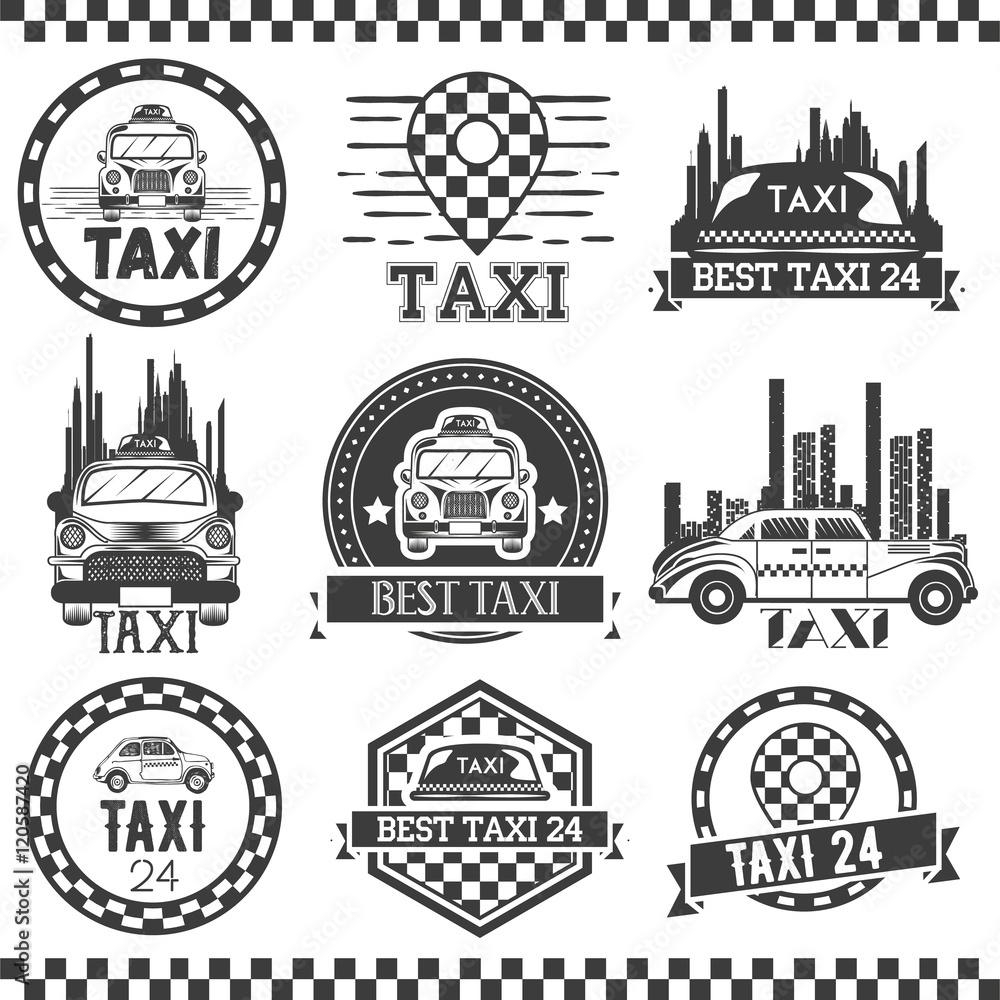 Taxi company labels in vintage style. Design elements, icons, logo ...