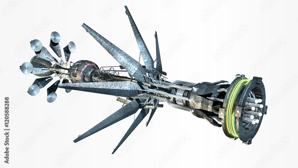 3D rendering of spaceship with a warp-drive in the initiating state ...