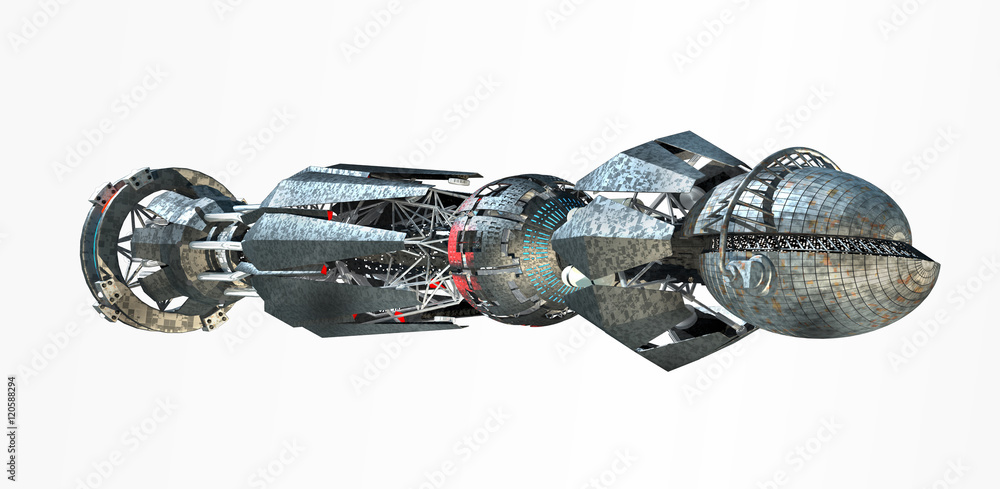 Illustrazione Stock 3D rendering of spaceship with a warp-drive in the ...