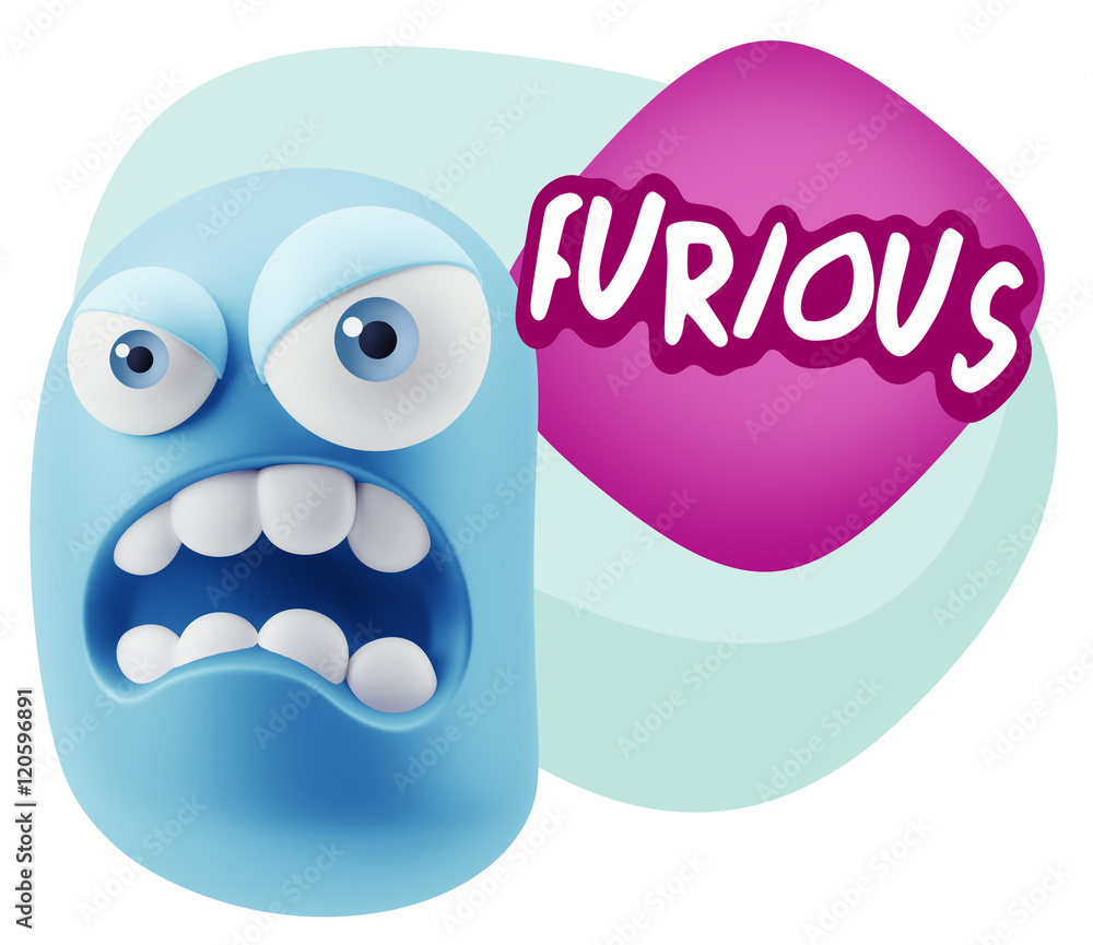 3d Illustration Angry Face Emoticon saying Furious with Colorful Stock ...
