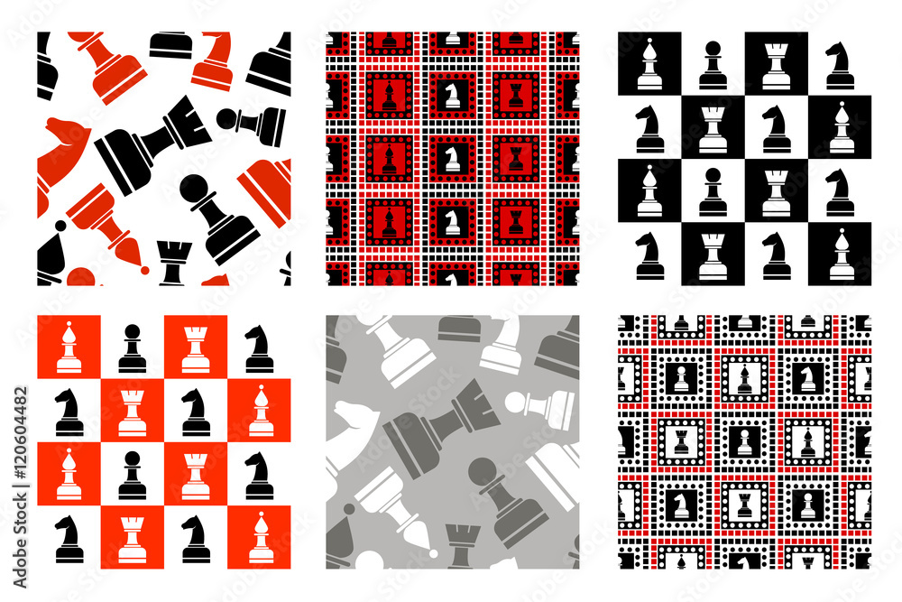 Set of seamless vector patterns with icons of chess. Endless ...