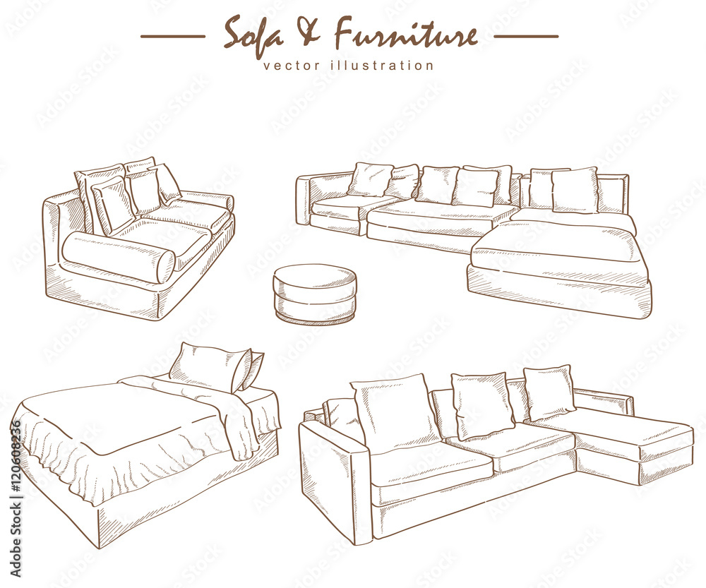 furniture collection sketch drawing vector Stock Vector | Adobe Stock