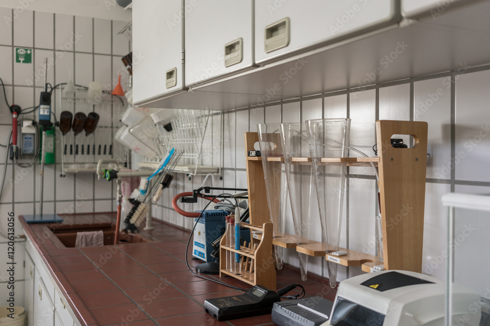Laboratory in wastewater treatment plant with lab equipment Stock Photo ...