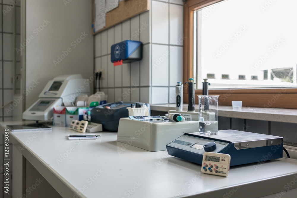 Laboratory equipment in lab of sewage treatment plant Stock Photo ...
