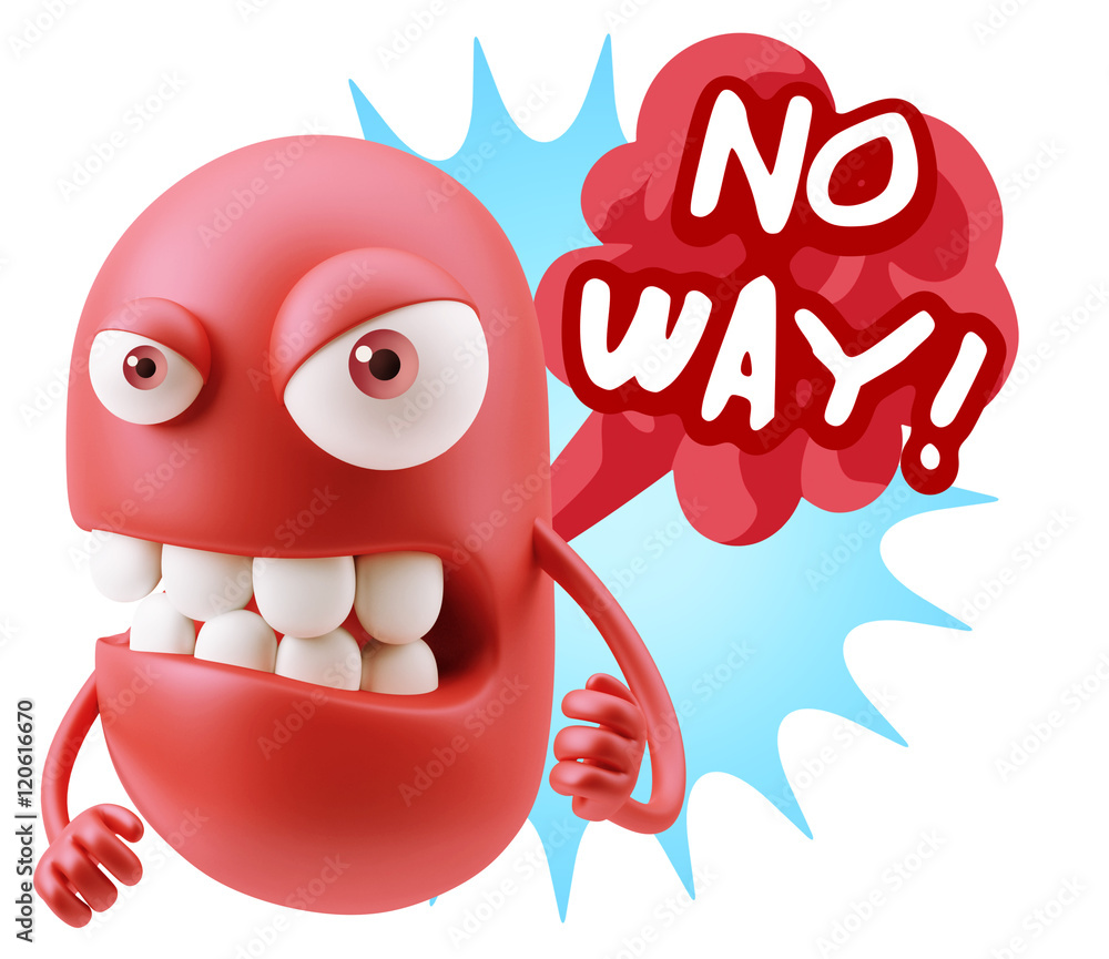 3d Rendering Angry Character Emoji saying No Way with Colorful S Stock ...