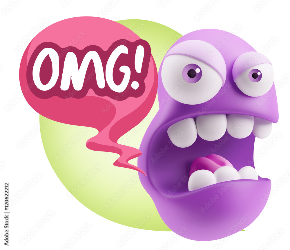 3d Rendering Angry Character Emoji saying OMG with Colorful Spee Stock ...