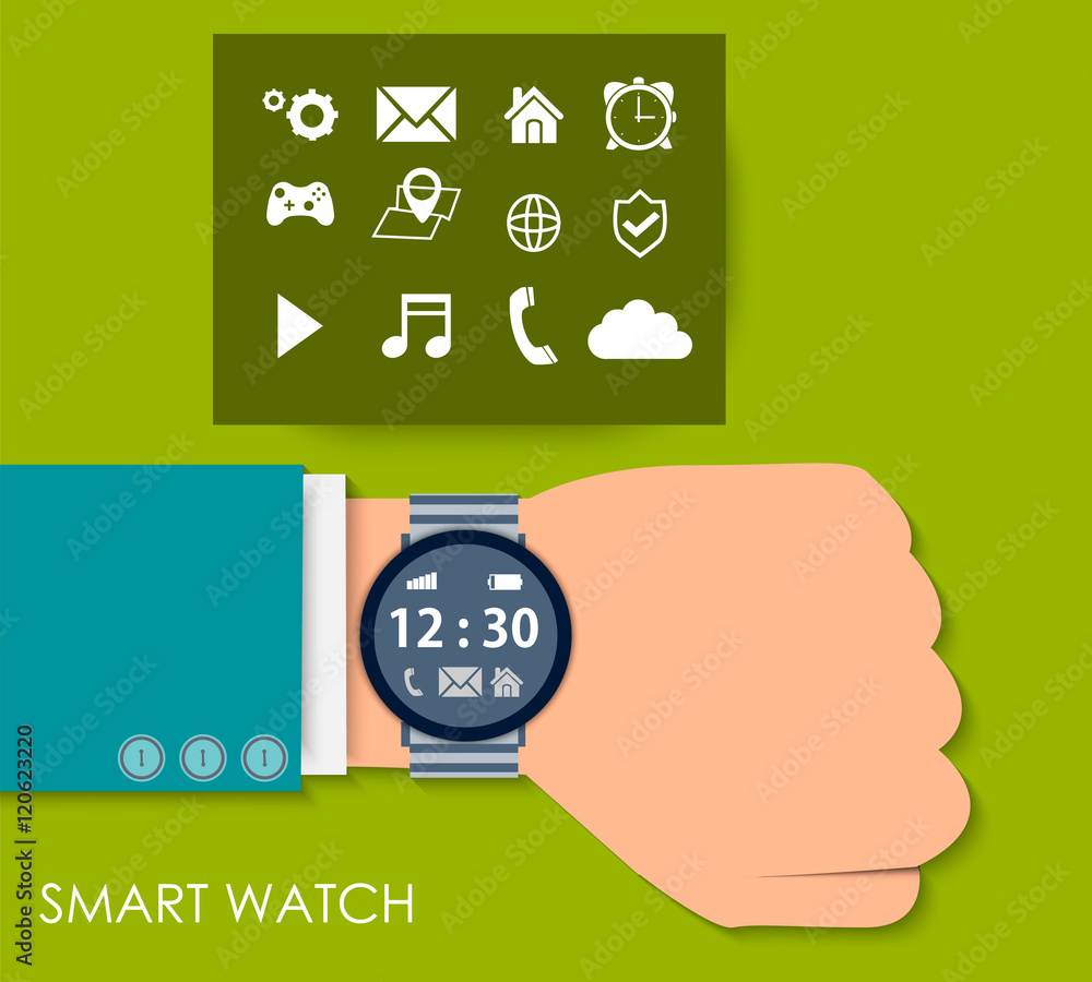 Vector flat illustration of businessman's hand with electronic ...