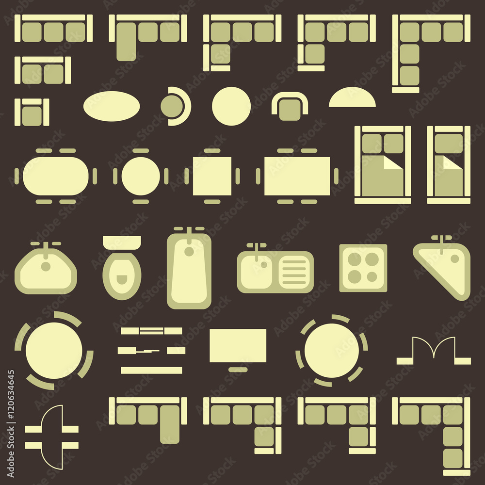 Standard furniture symbols used in architecture plans icons set ...