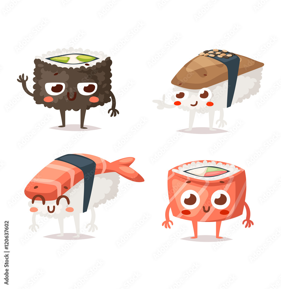 Sushi character vector isolated Stock Vector | Adobe Stock