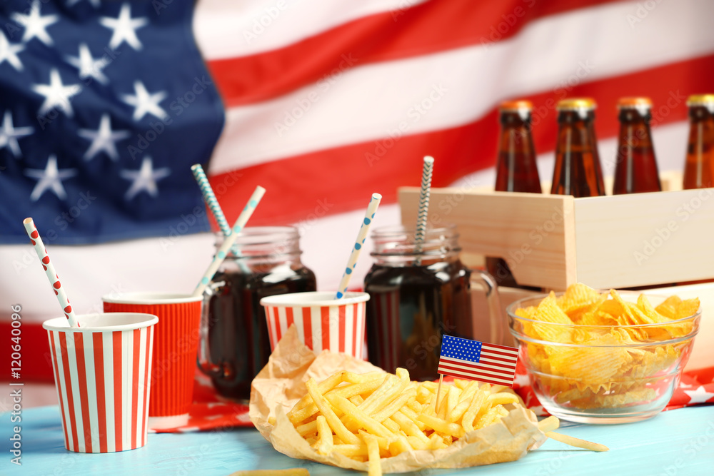 American traditional food on national flag background Stock Photo ...