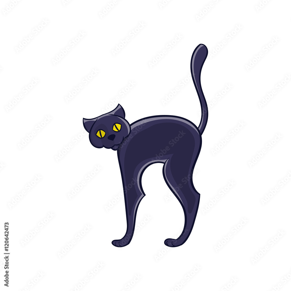 Halloween black cat icon in cartoon style isolated on white background ...