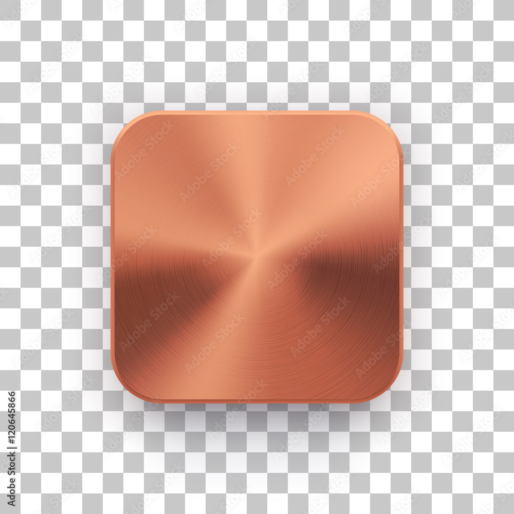 Bronze blank app icon, technology button template with metal texture ...