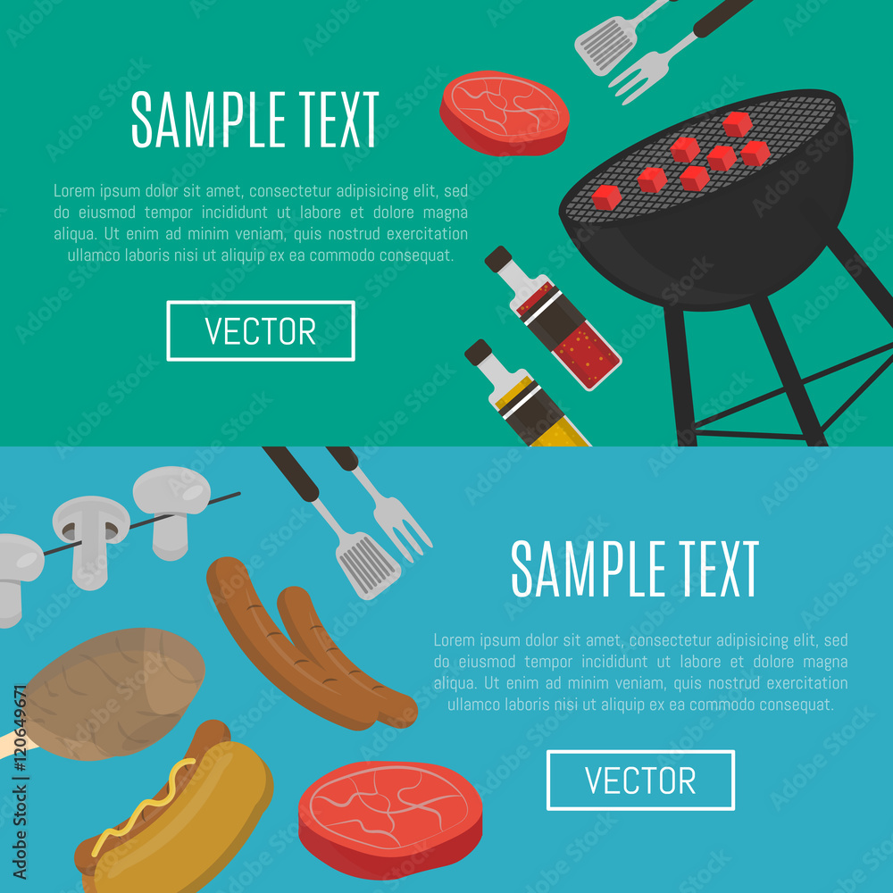 BBQ website templates, vector illustrations. Barbecue banners with ...