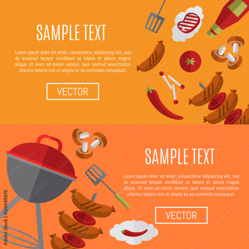 BBQ website templates, vector illustrations. Barbecue banners with ...