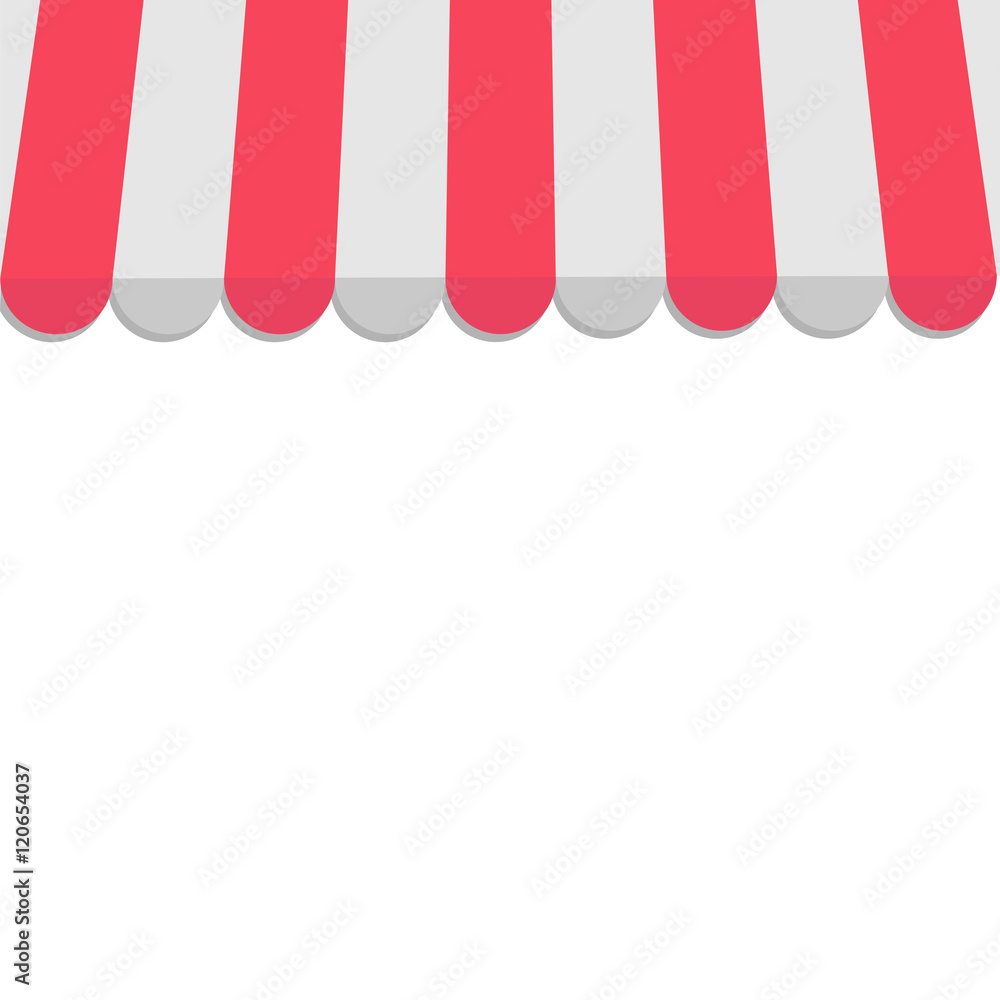 Striped store awning for shop, marketplace, cafe and restaurant. Red ...