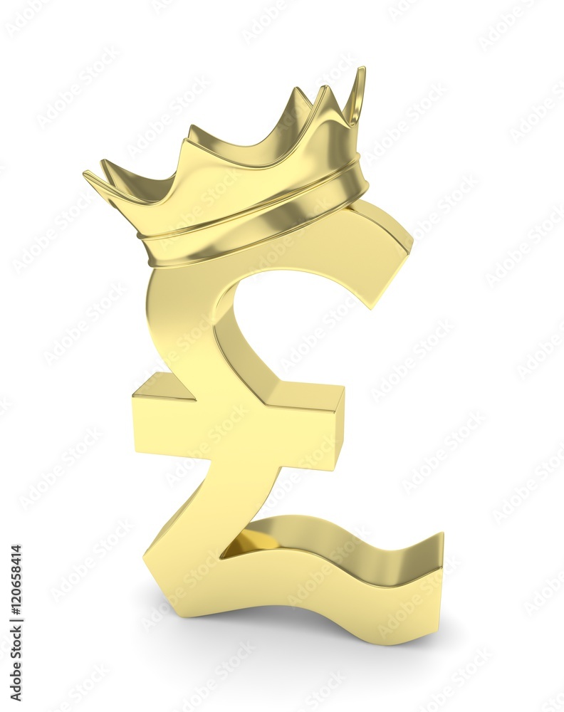 Isolated golden pound sign with crown on white background. British ...