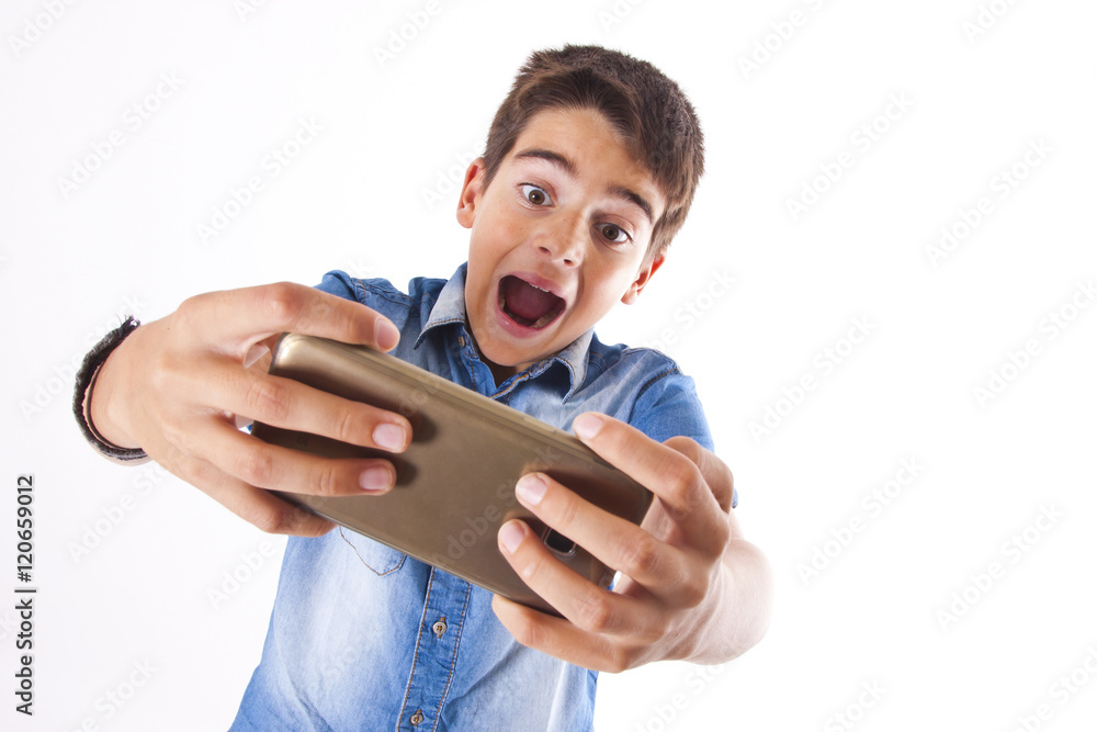 child with mobile phone isolated Stock Photo | Adobe Stock