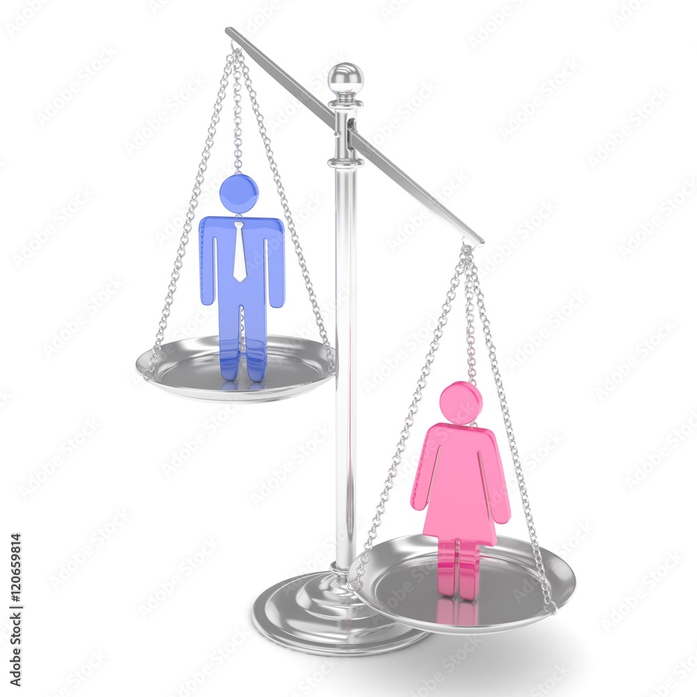 Isolated old fashioned pan scale with man and woman on white background ...
