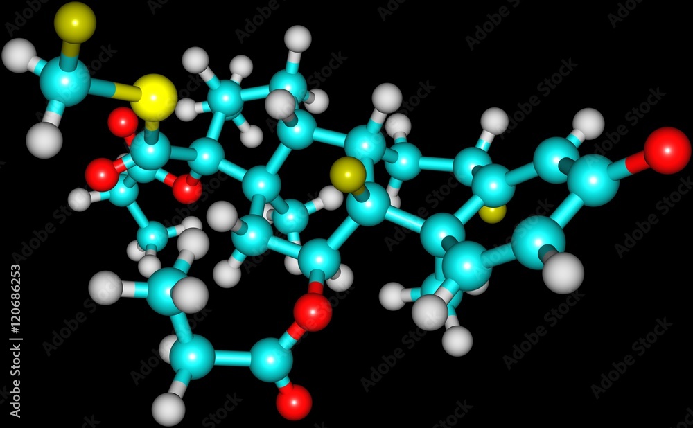 Fluticasone propionate molecular structure isolated on black Stock ...