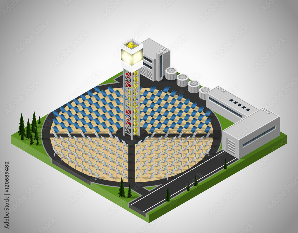 Vector isometric illustration of a solar power station. Extraction of ...