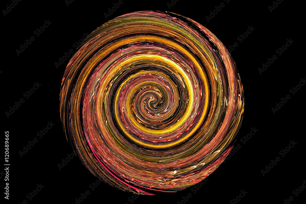 Isolated abstract of fireworks in twirl effect on black background with ...