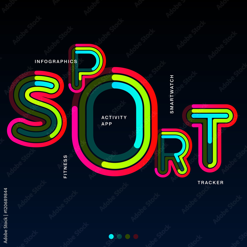 Word Sport is written in different colorful lines on a black solid ...