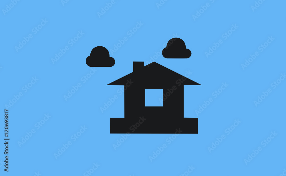 Vector house icon with clouds on flat background Stock Vector | Adobe Stock