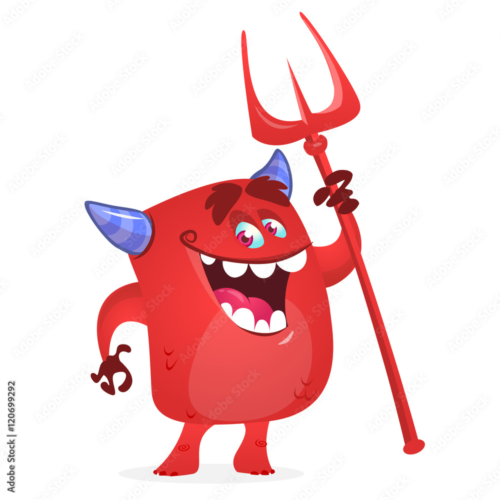 Cute devil monster with trident. Vector cartoon Stock Vector | Adobe Stock